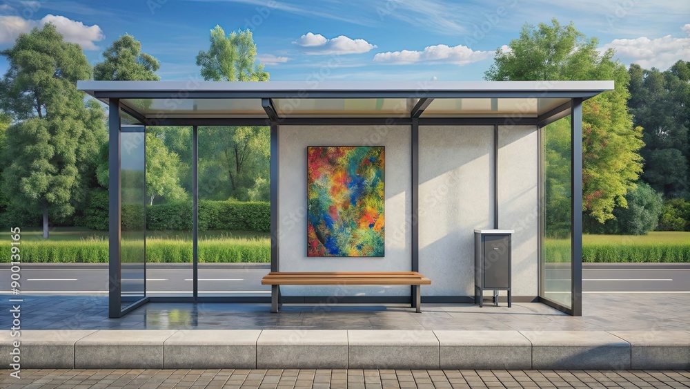 Minimalist empty bus stop with modern art design , transportation ...