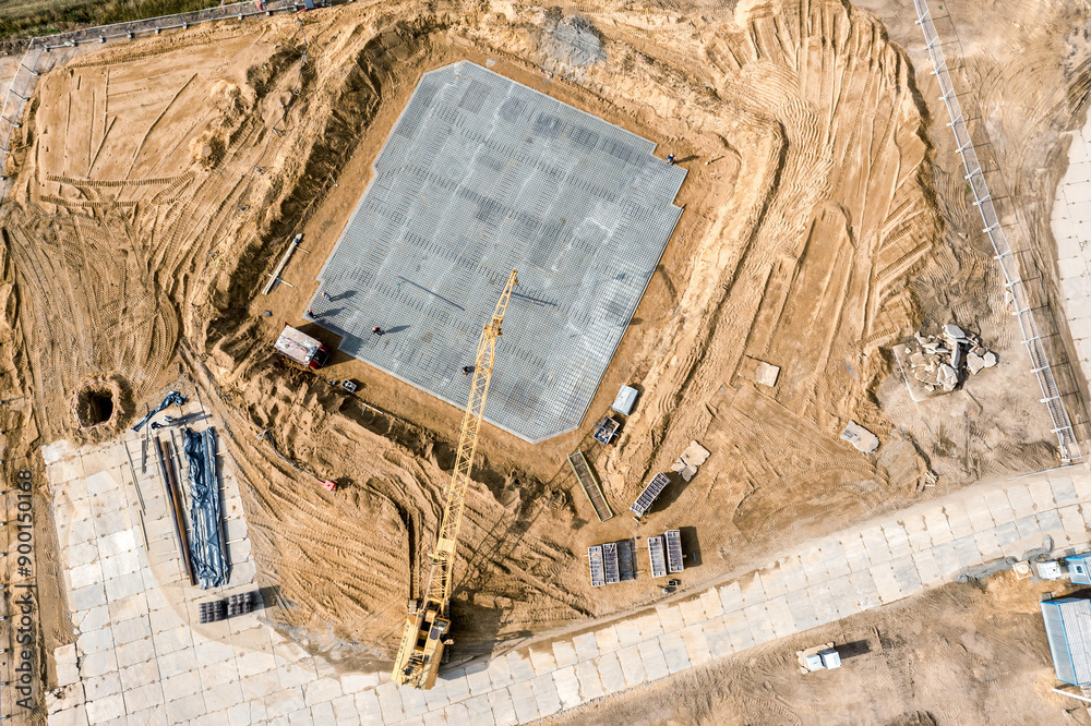 foundation construction of new building. builders install reinforcement ...