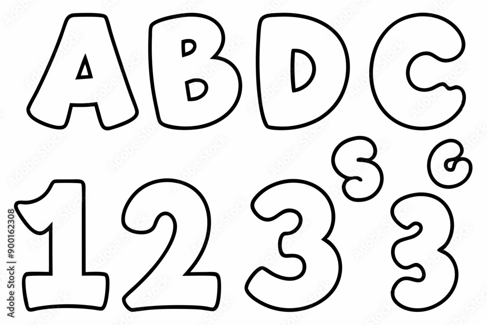 Alphabet and Numbers: ABCs and 123s in Fun Fonts Vector Illustration ...