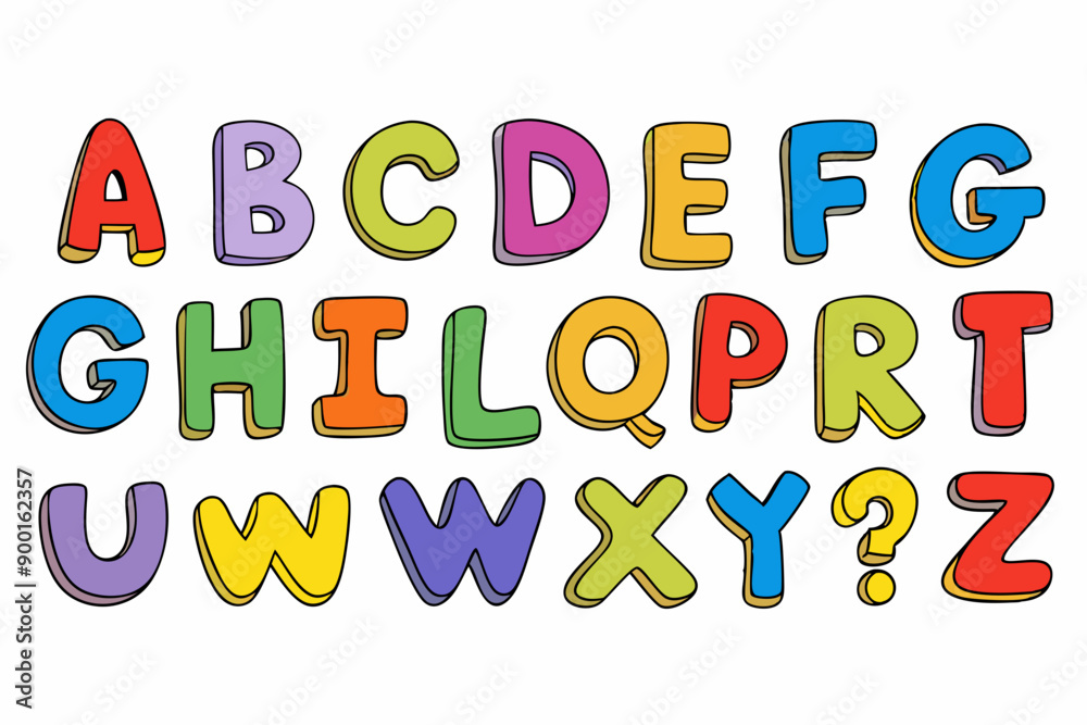 Alphabet and Numbers: ABCs and 123s in Fun Fonts Vector Illustration ...