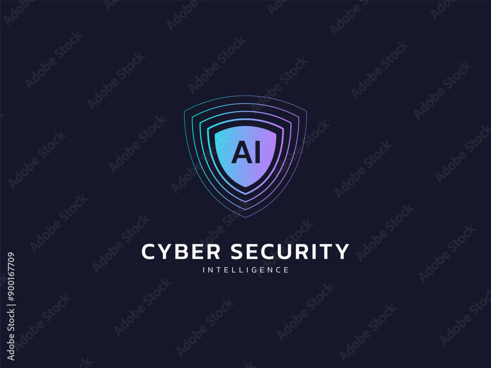 Cyber security intelligence data protection shield with AI lines ...
