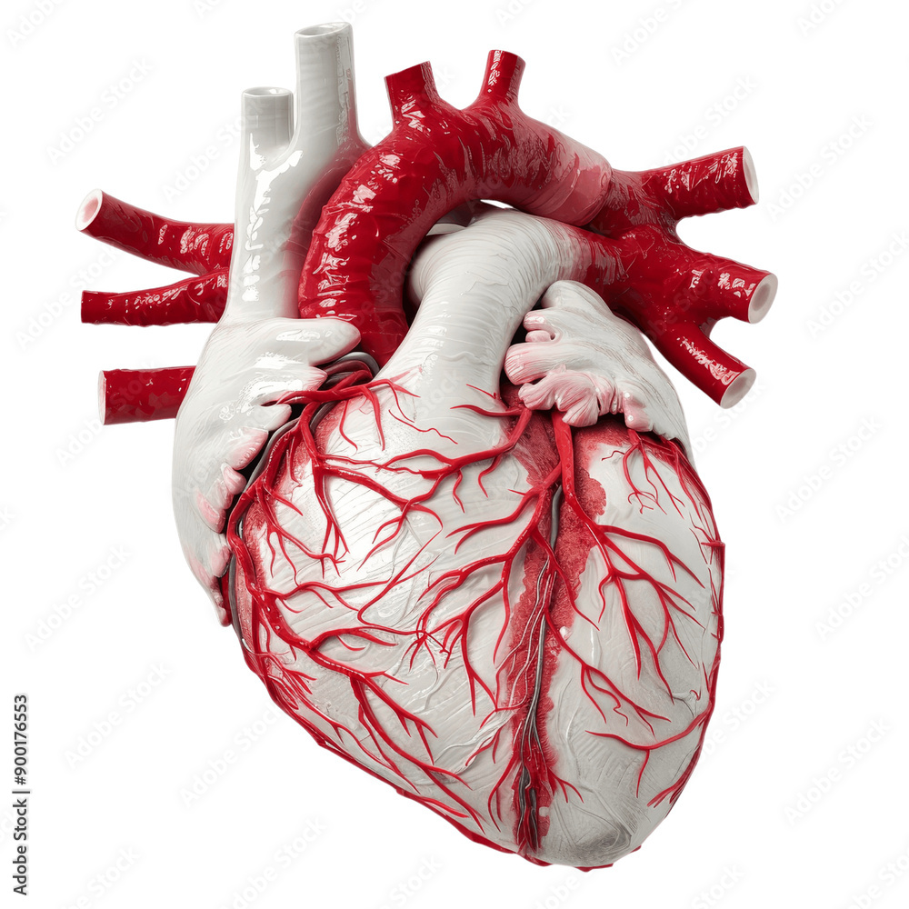 Realistic human heart model with visible arteries and veins showing ...