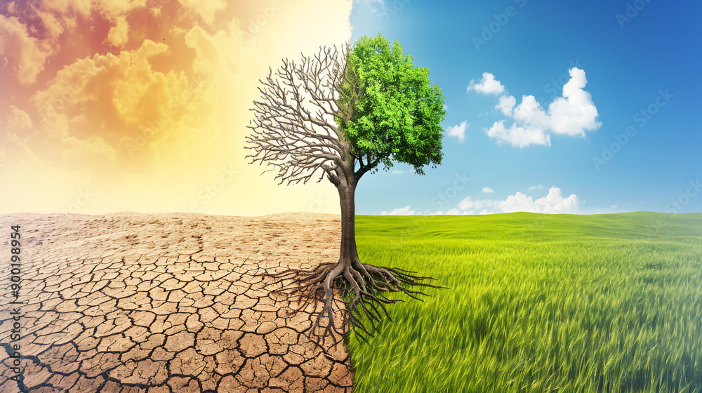 Conceptual Tree Depicting Climate Change with Dual Environments Stock ...