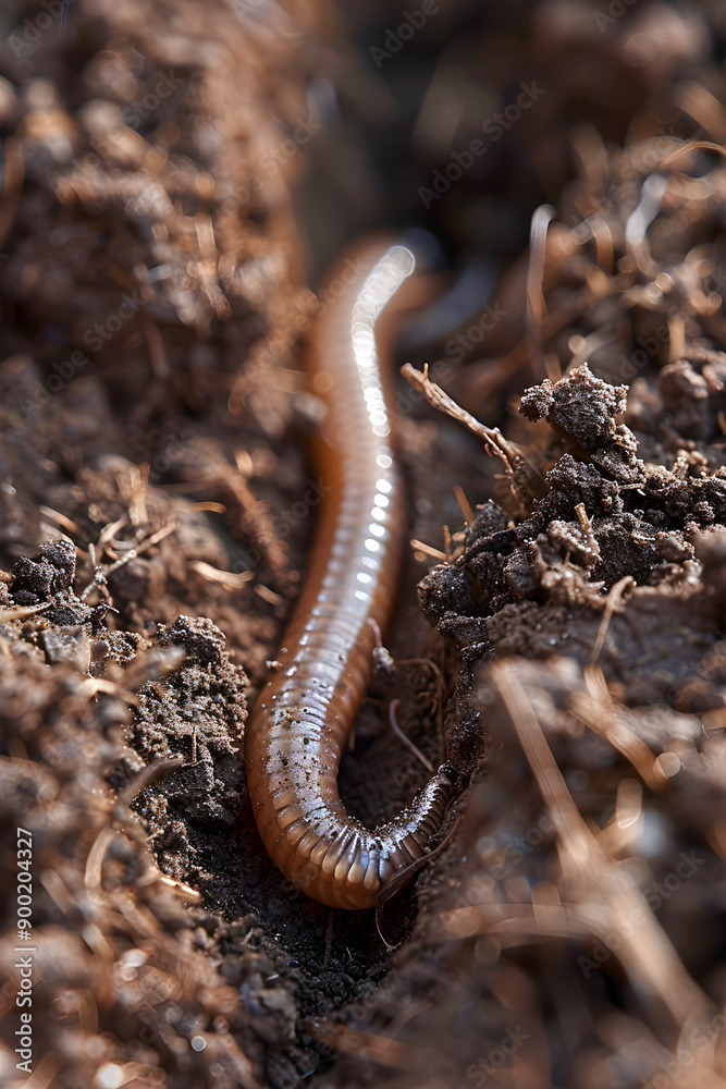 Earthworm Burrowing Through Nutrient-rich Soil, Showcasing Ecological ...