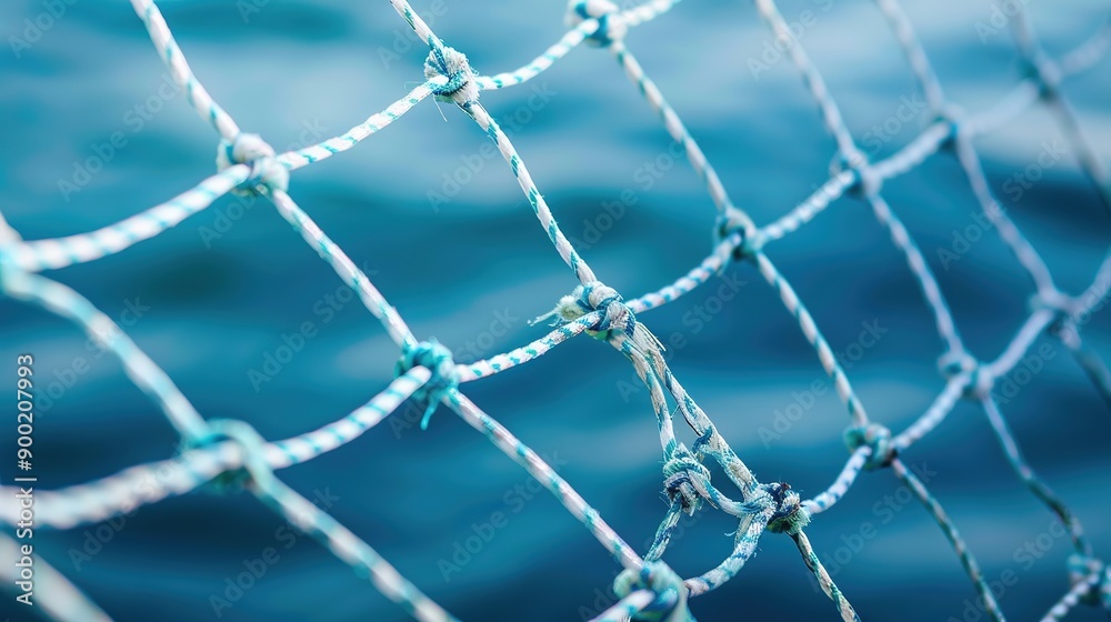 Intimate Macro View of Fishing Nets on Deck with a Blue Bokeh ...