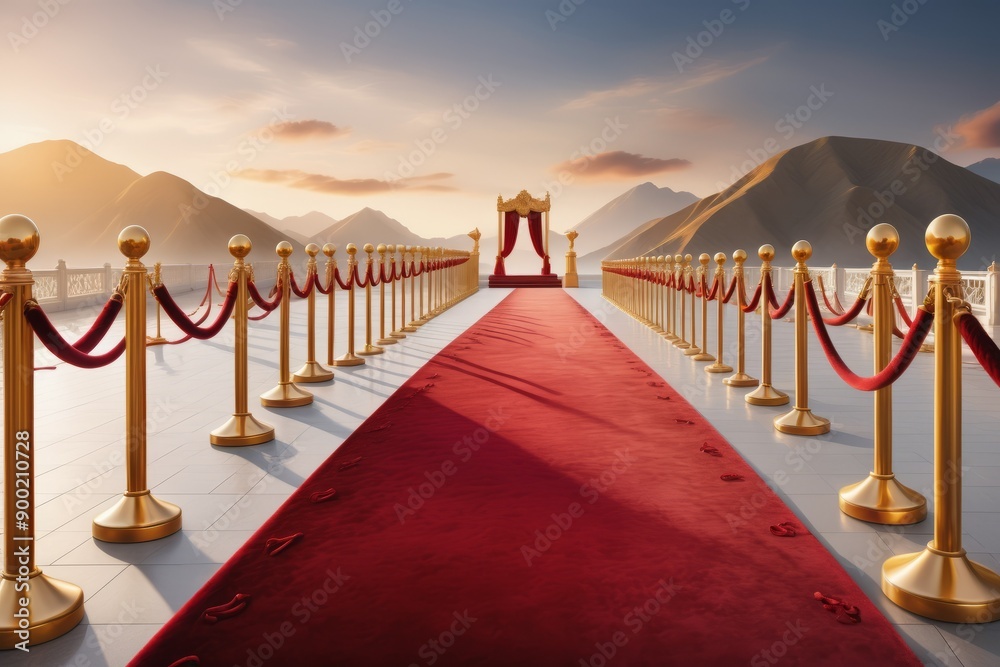 Dramatic red carpet stage illustration with gold accents, perfect for ...