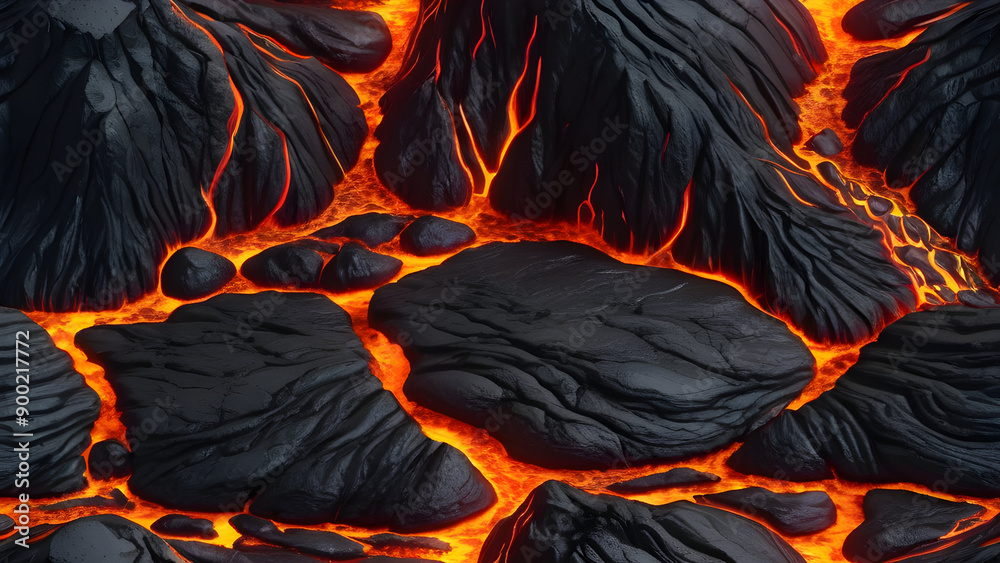 Earth lava crack volcanic texture ground fire burn explosion stone liquid black red inferno ...