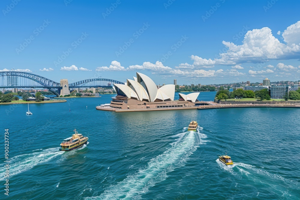 A scenic view of the Sydney Opera House, with its iconic sails, the ...