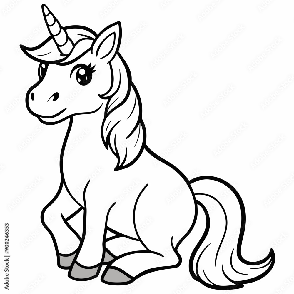 Cute unicorn line art, unicorn line drawing coloring page. Simple flat ...