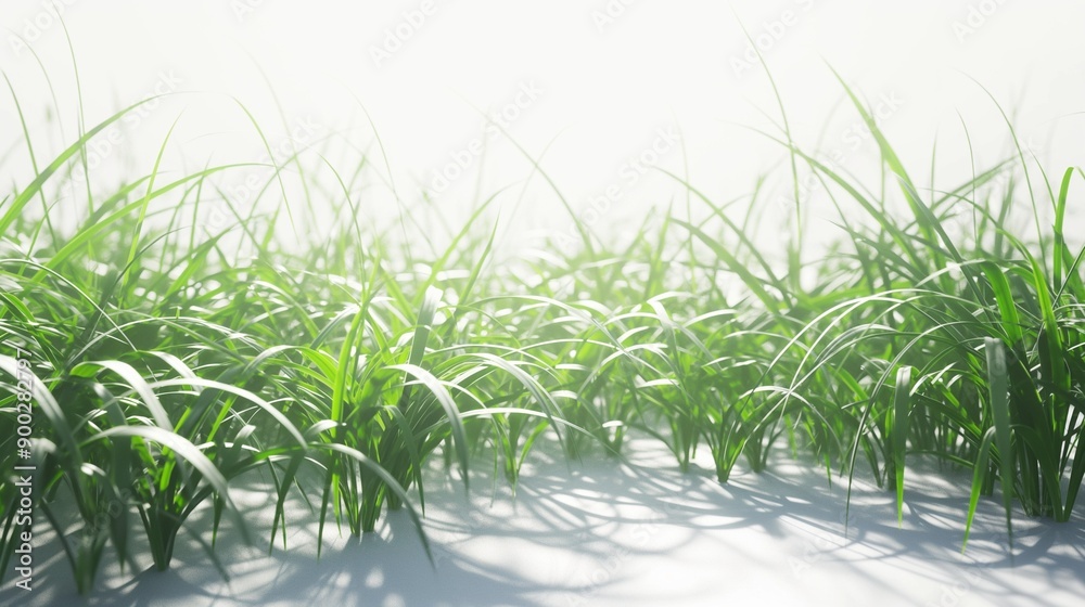 A hyper-realistic 3D grass texture showing the subtle interplay of light and shadow on the ...