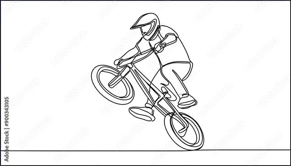 One line drawing and continue for the sport, BMX freestyle on digital ...