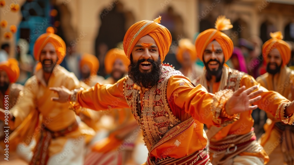 A group of men performing the traditional Bhangra dance in Punjab ...