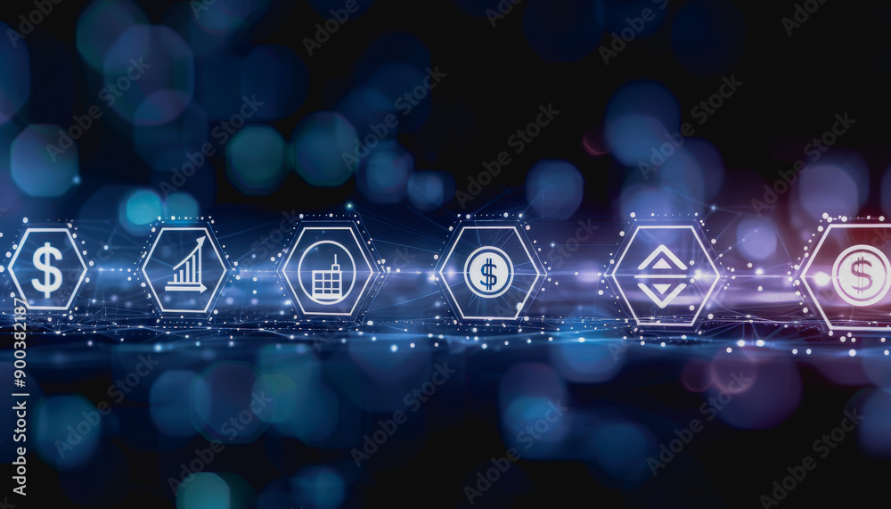 High-tech financial dashboard for inward remittance with hexagonal ...