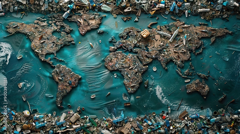 World of plastic - map made of plastic bottles, ecology and ...