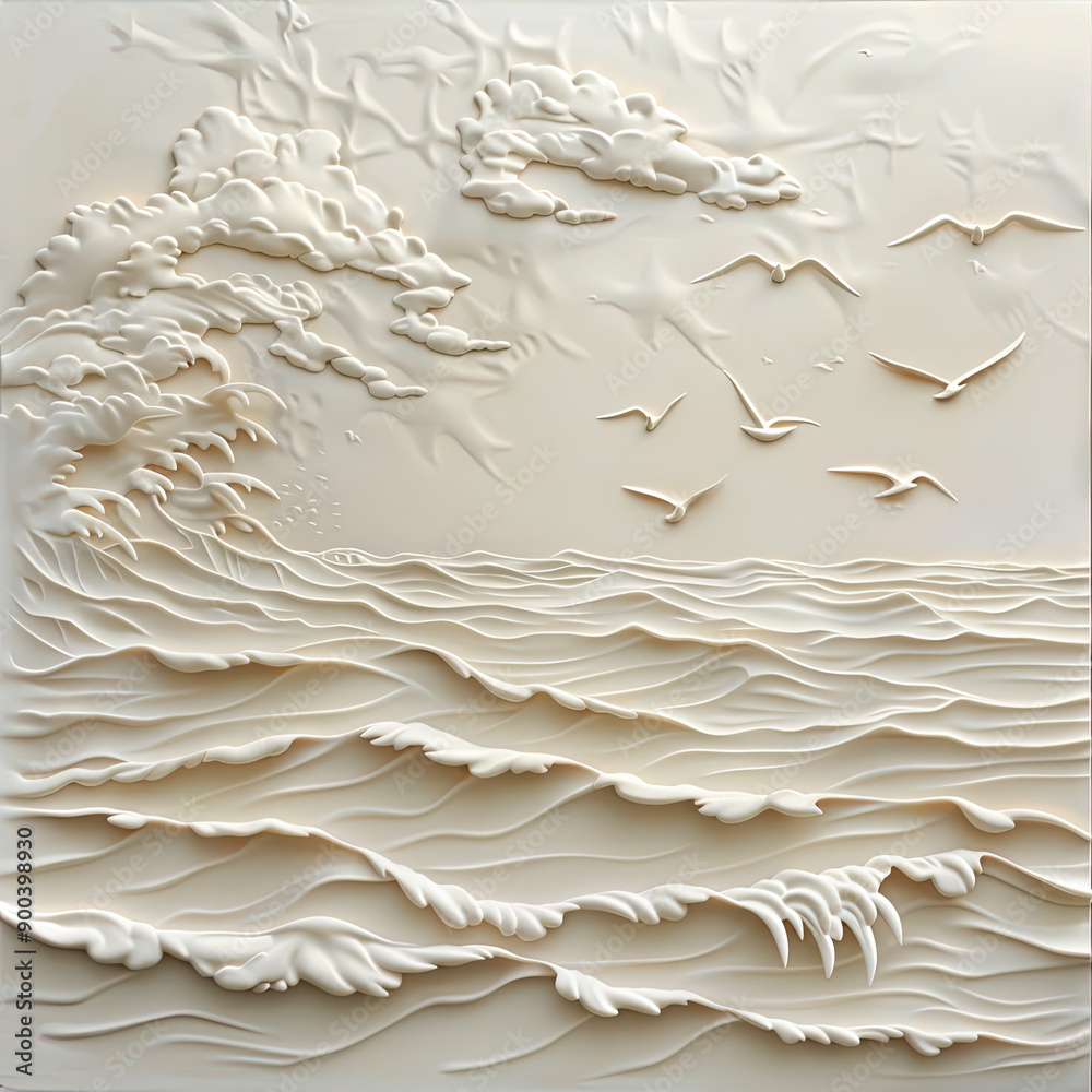 3D bas-relief of a seascape close-up in vanilla tones. Resource ...