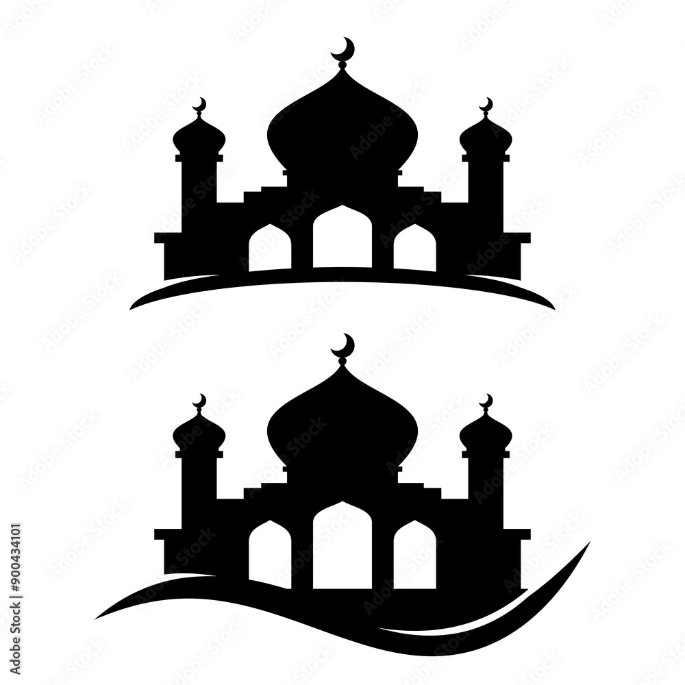 Muslim Mosque Silhouette background design in flat style. Islamic ...