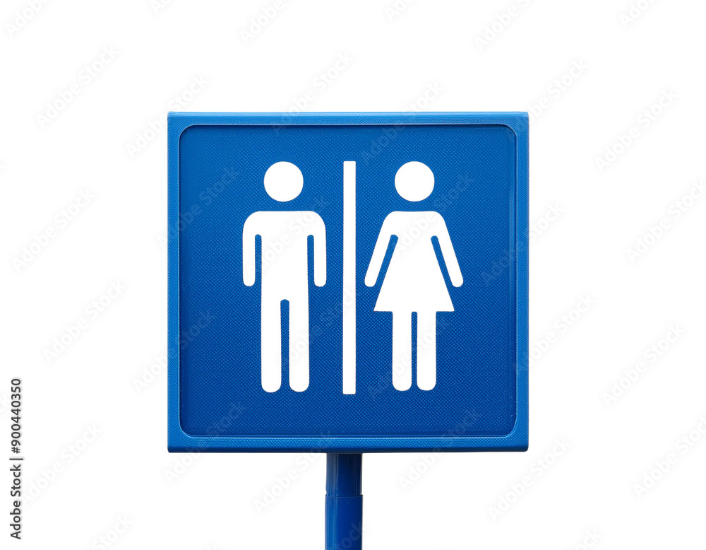 Blue square restroom sign illustration with male and female icons ...
