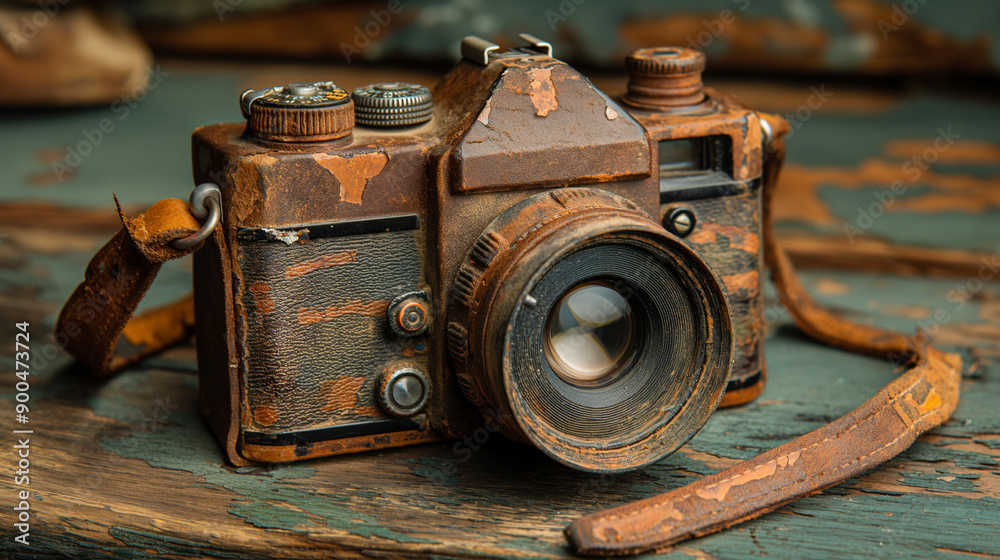 Vintage Camera: A detailed shot of a vintage camera with a leather ...