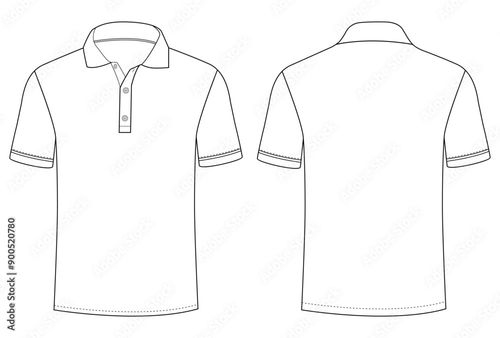 Short Sleeve polo shirt Technical drawing Fashion flat sketch front and ...