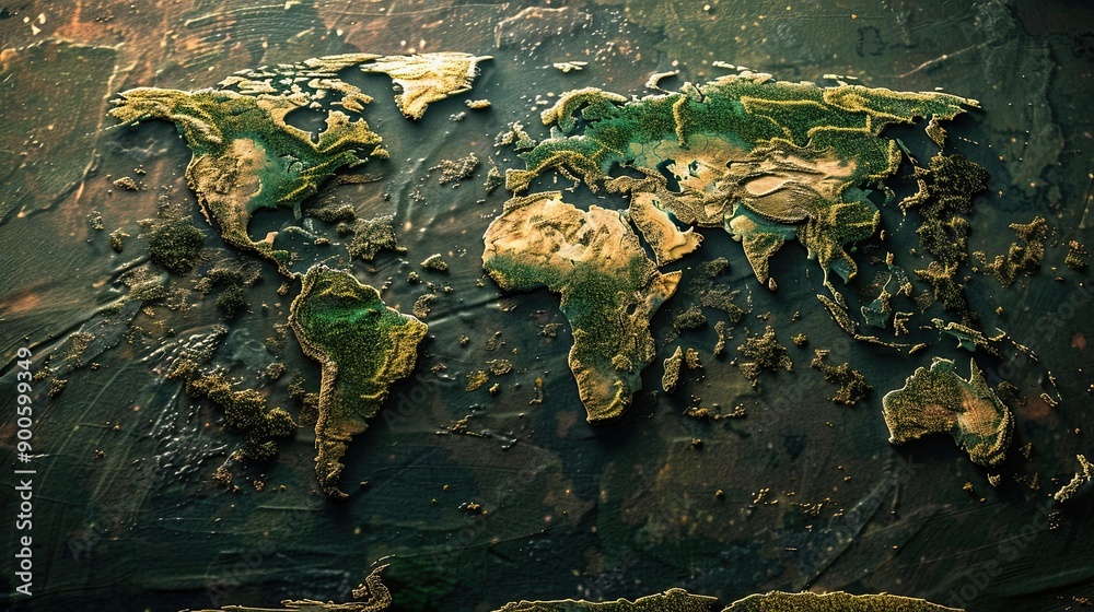 Detailed Three-Dimensional World Map Showing Geography and Continental ...