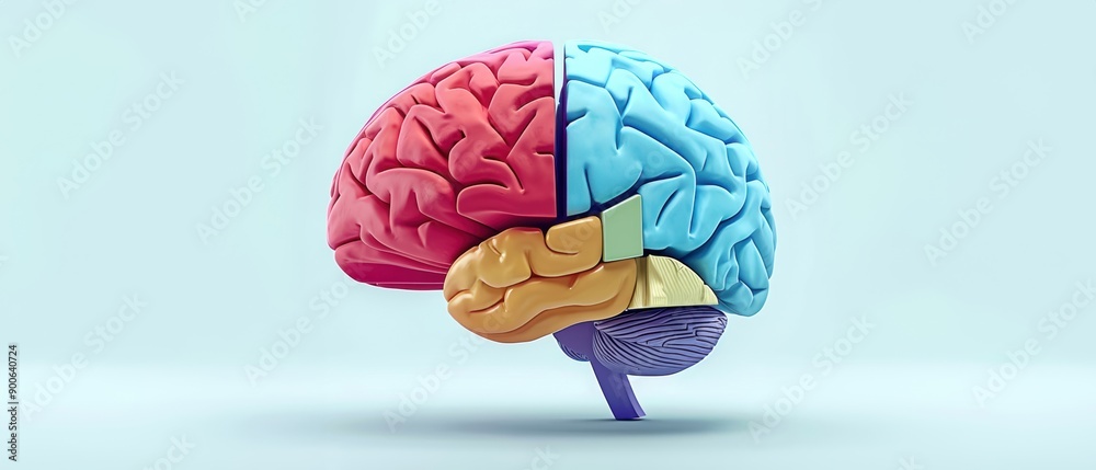 Colorful 3D model of human brain showcasing different lobes and regions ...
