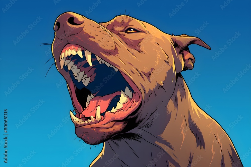 Aggressive dog get angry and bares his teeth. Dog shows dangerous teeth ...