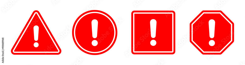 Hazard symbol in red color with white exclamatory symbol in different ...