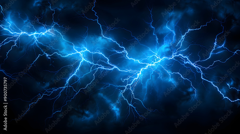 Striking Blue Electric Lightning Bolts on Dark Background for Creative ...