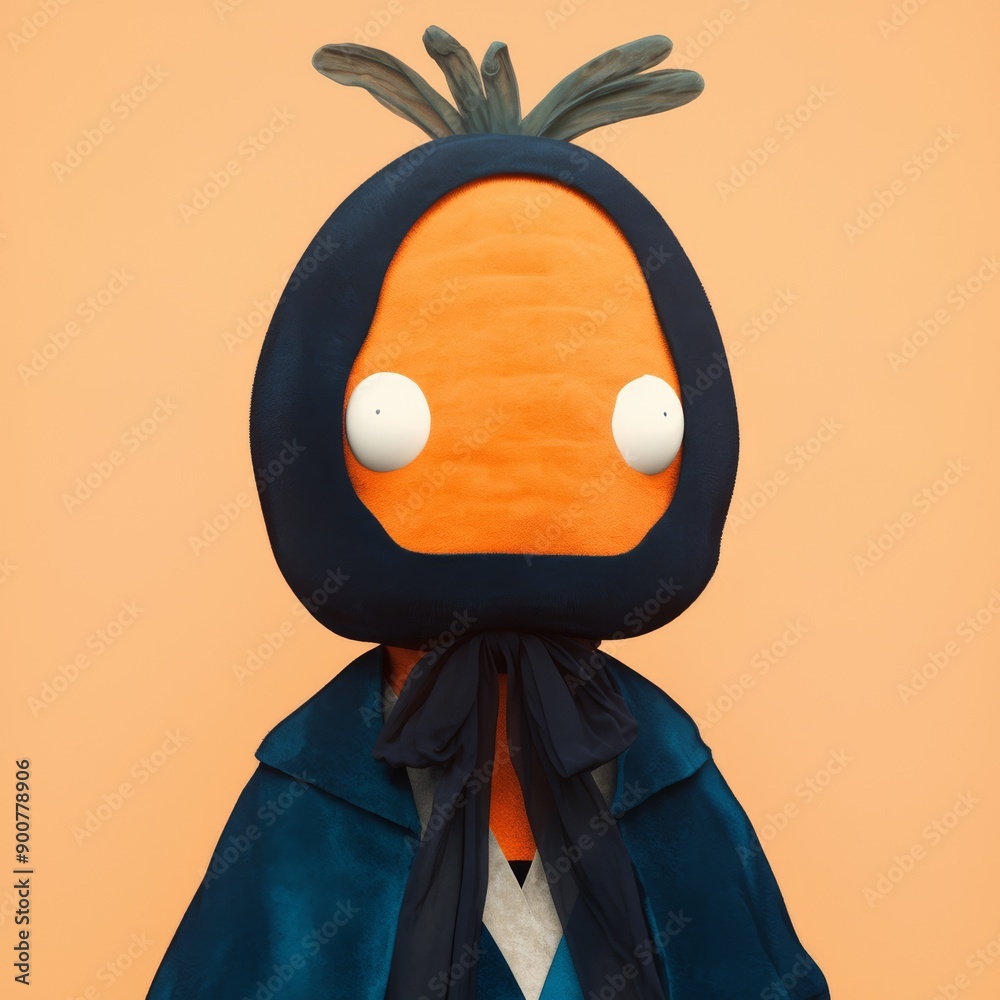 A 3D NFT cute carrot character with white eyes assembled from geometric ...