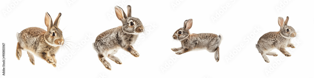 set of A rabbit hopping across the frame, rabbit bounding energetically ...
