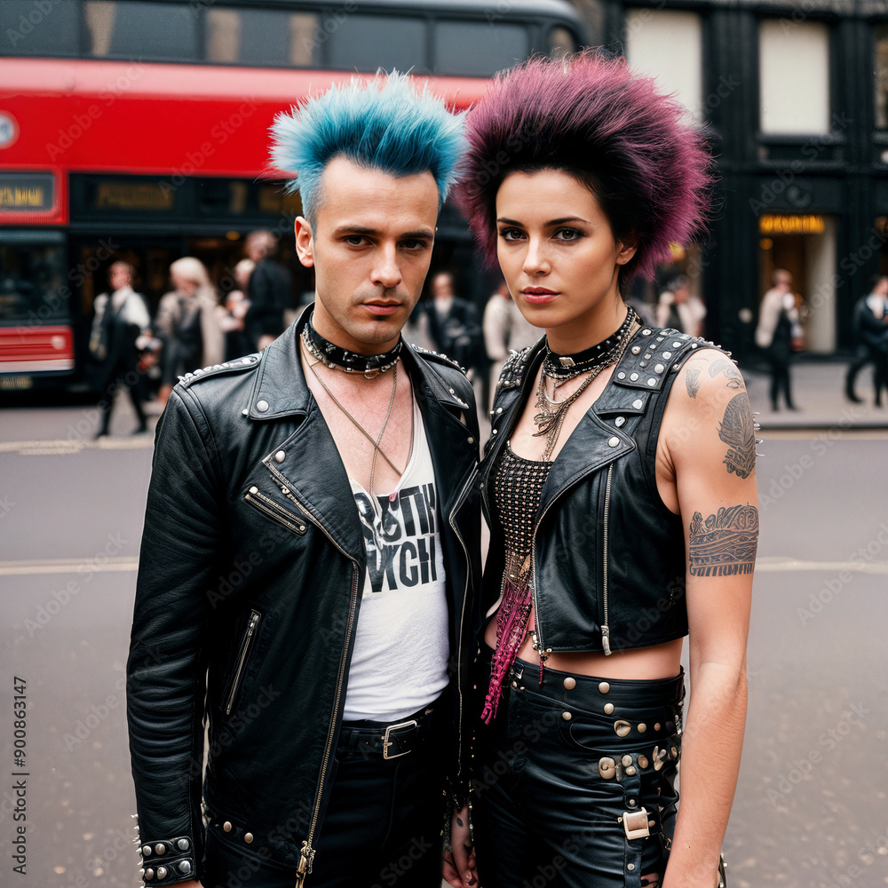 A young Punk couple with clothes typical of the Punk movement of the ...