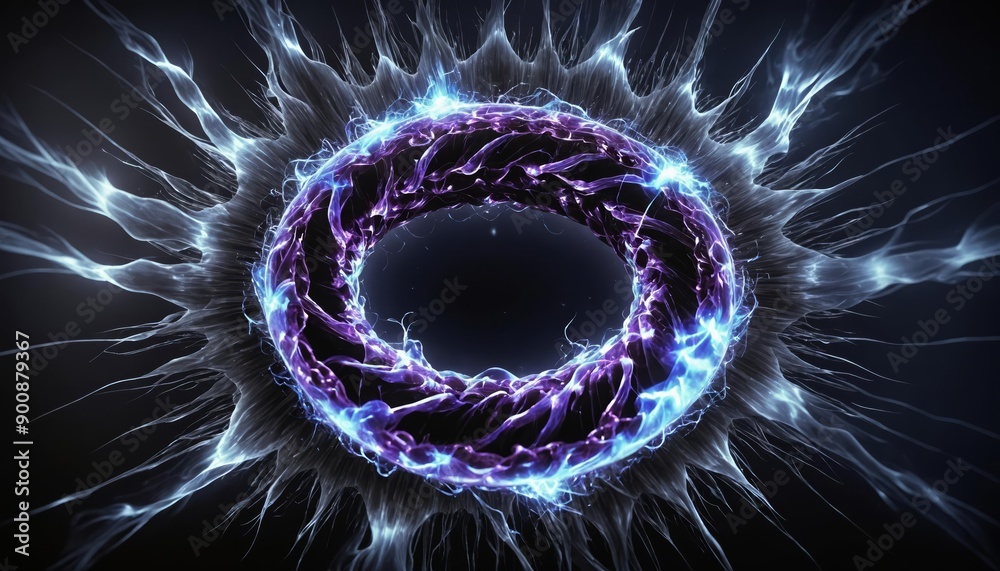 Powerful shockwave of energy with a burst and explosion of glowing ...