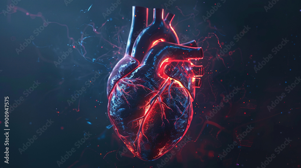 Video of human heart organ anatomy replica in medical concept with dark ...