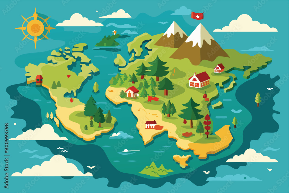 Country Map Highlighting Regions and displaying its regions major ...