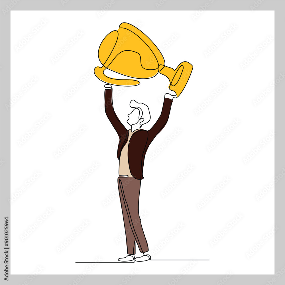 Continuous single line sketch drawing of business man successful ...