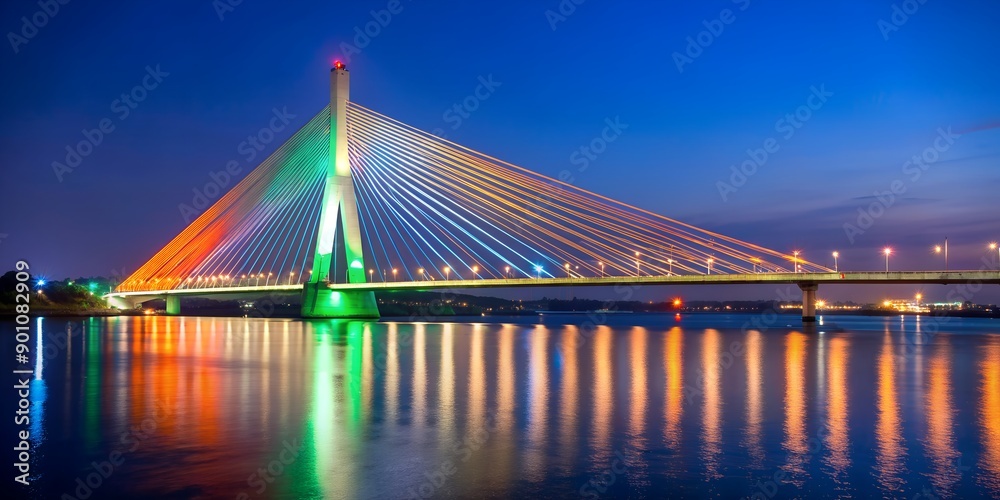 Durgam Cheruvu Cable Bridge illuminated with the colours of the Indian ...