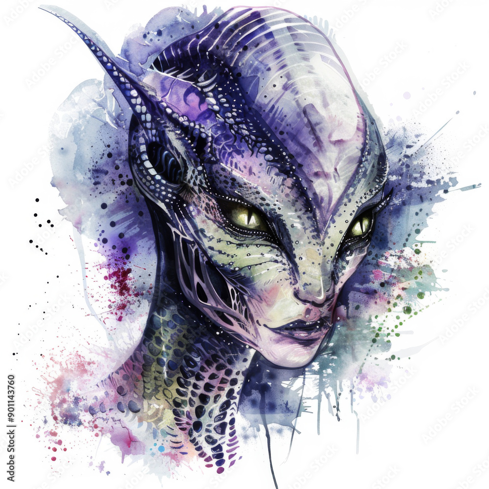 Watercolor clipart realistic evil scary terrifying alien creature Stock ...