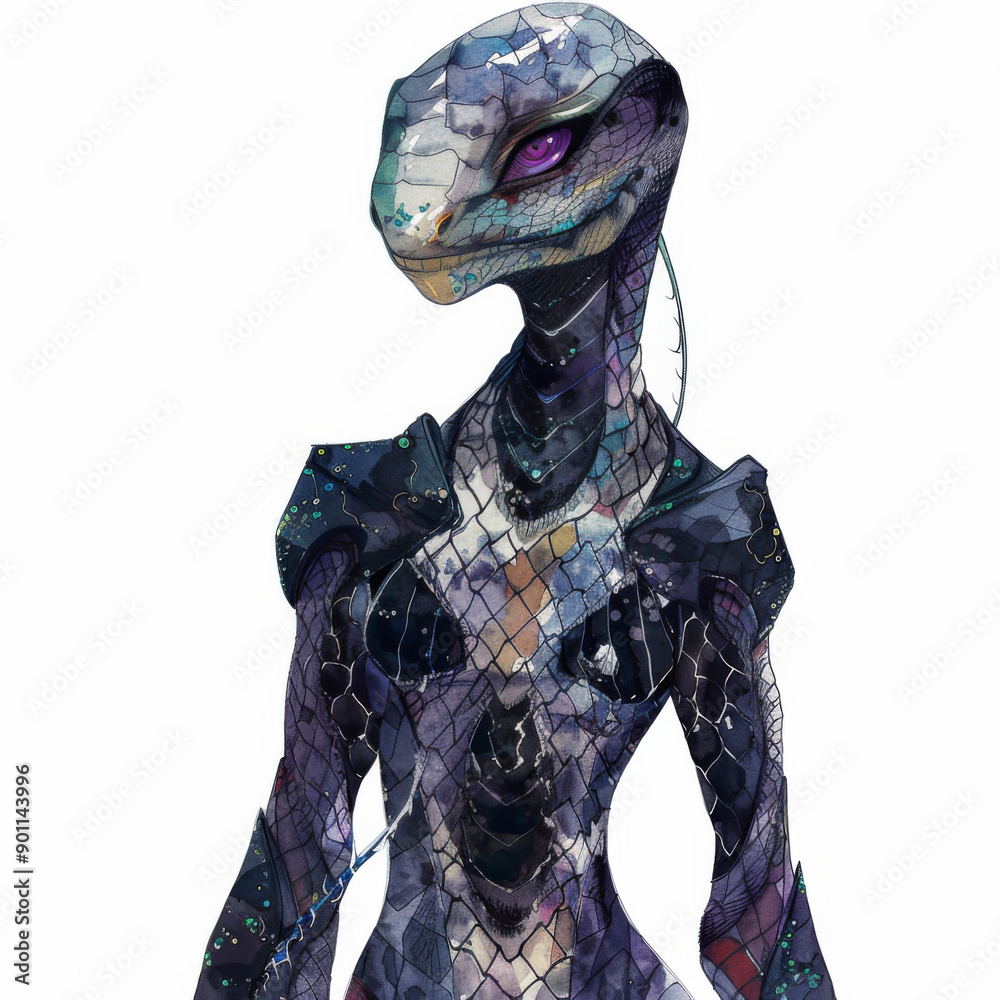 Watercolor clipart realistic evil scary terrifying alien creature Stock ...