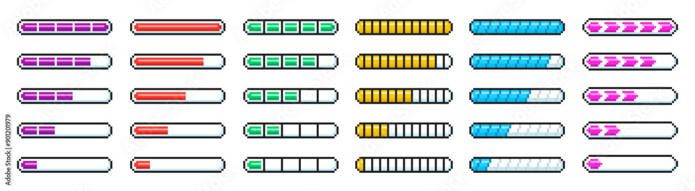 Vector de Stock Loading progress bar in 90s style. 8 bit loader process ...