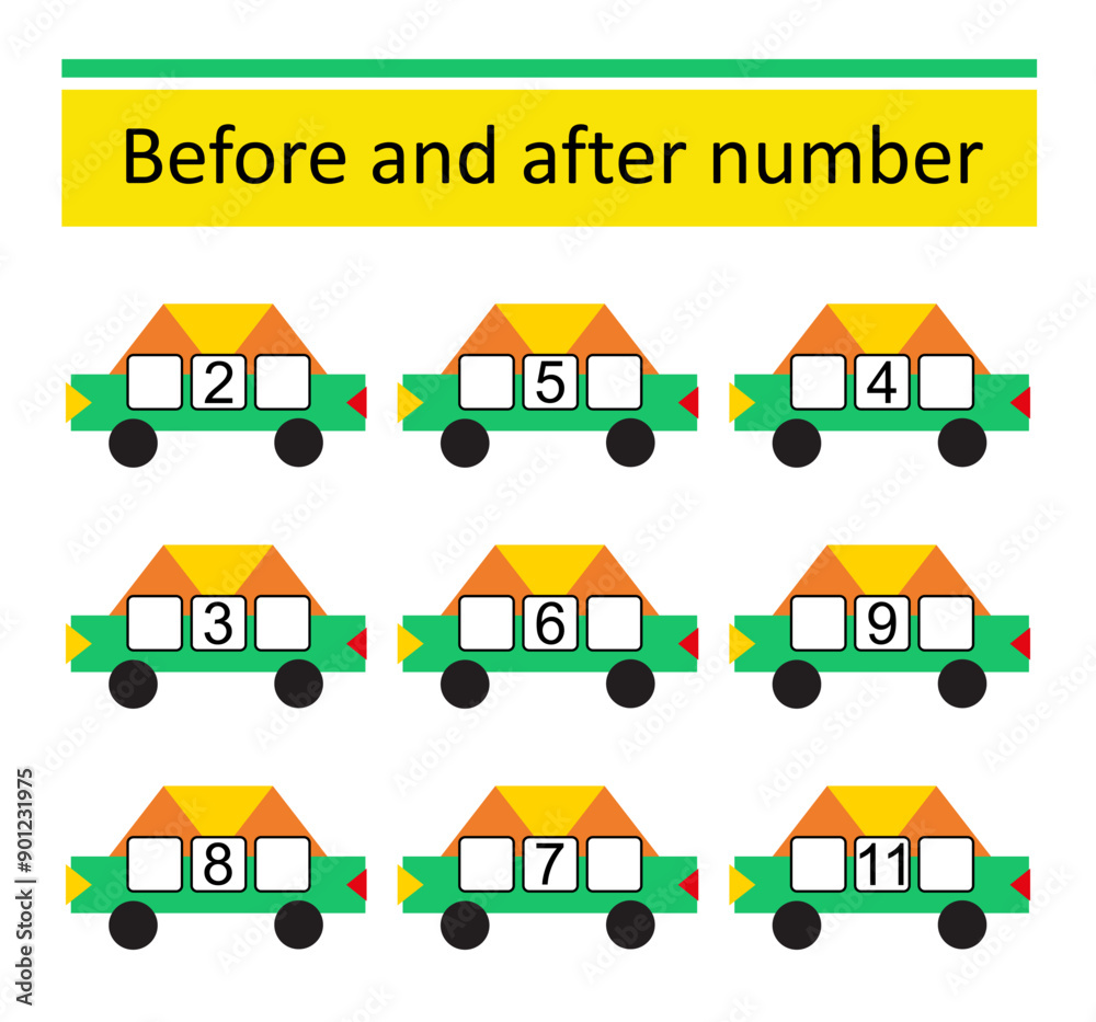 What comes Before and After. Math worksheets for kids. Vector ...