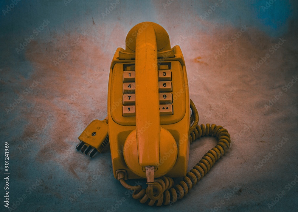 Fine art image of an old retro pushbutton telephone unit isolated on a ...