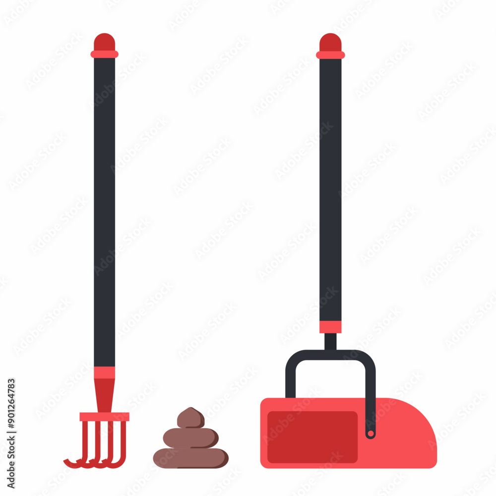 Dog poop tray and rake vector cartoon illustration isolated on a white ...