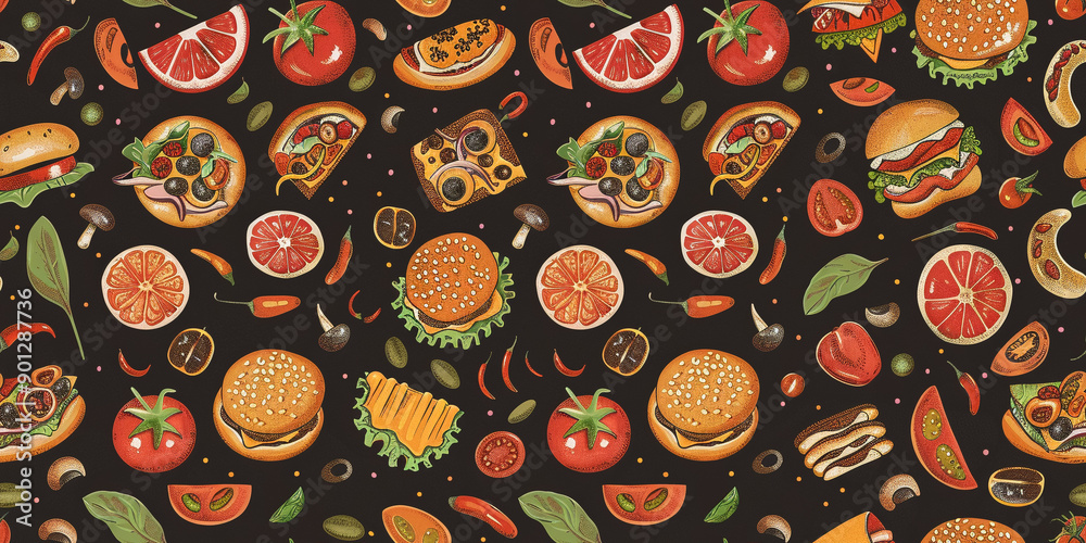 Illustration of Seamless Junk Food Pattern, Seamless tile pattern for ...