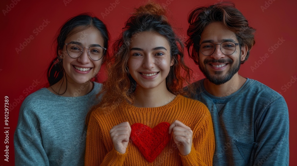 Charming young Indian college students with a young Indian man, happy ...