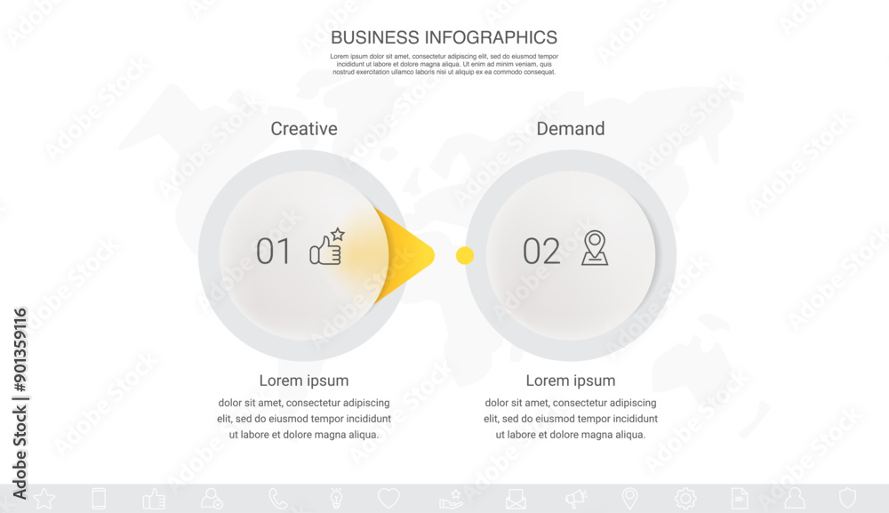 Business vector infographics with two circles and arrows. Timeline ...