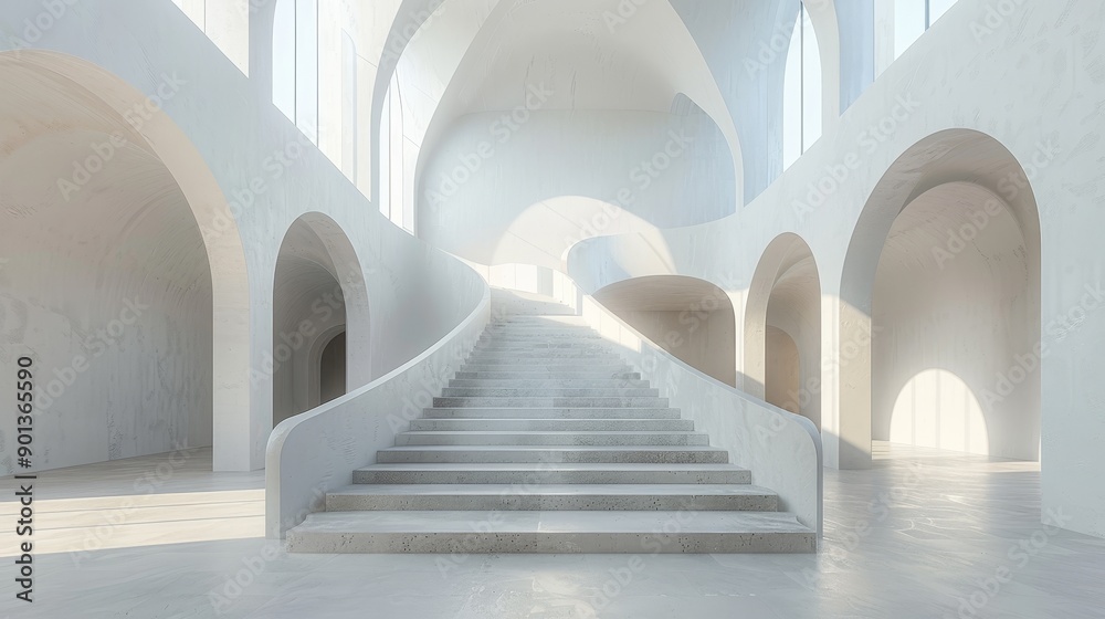 White Building with Long Staircase and Large Windows in Museum of ...