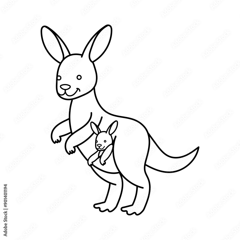 Kangaroo coloring page, Simple Animal Coloring Page , Vector ...