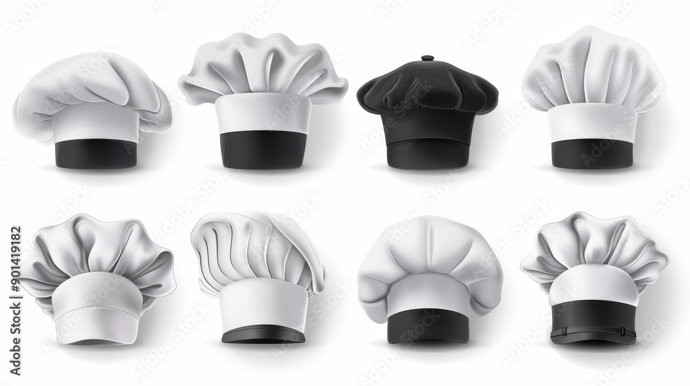 Realistic chefs hats. Professional cooks toques, isolated headgears ...