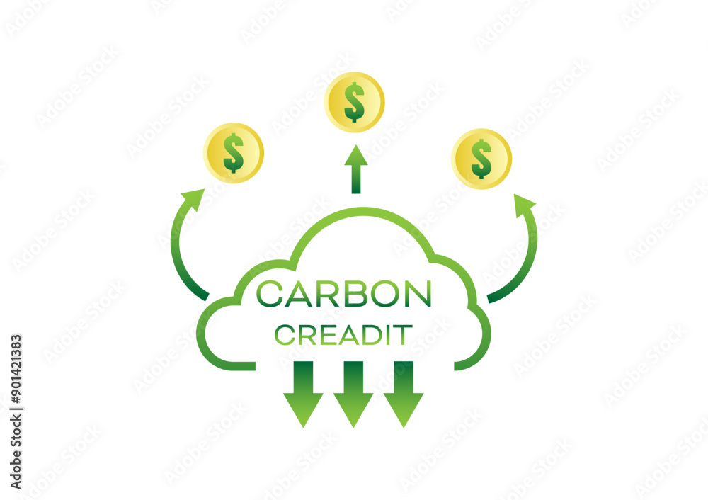 Carbon credit concept. Green cloud shape with carbon change to money ...