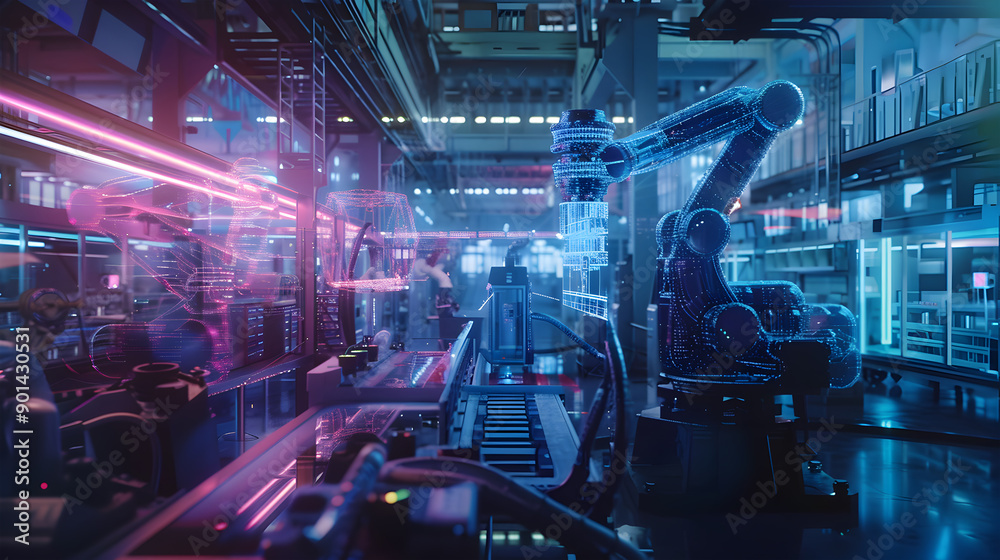 Smart factory, industry 4.0 M2M computer aided manufacturing 3D Robot ...